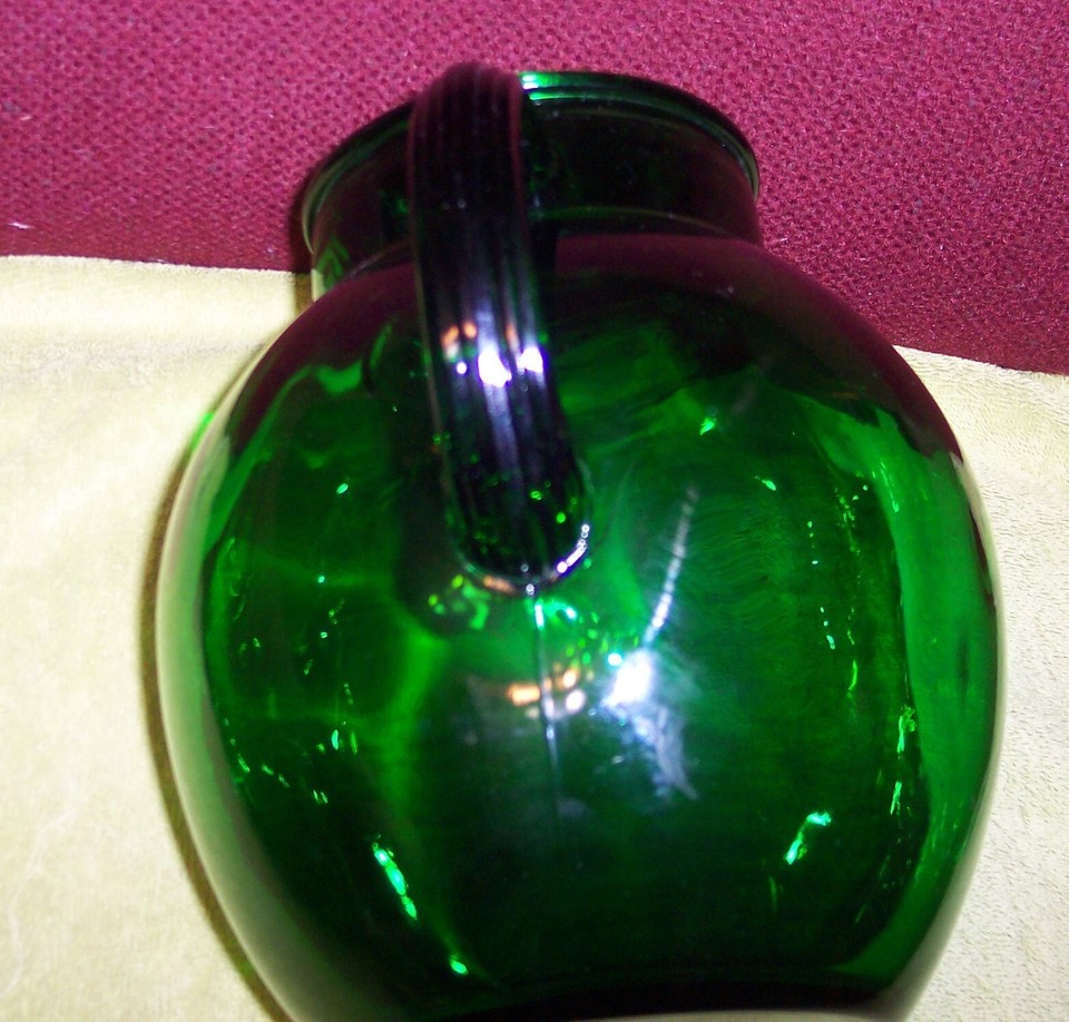Vintage Anchor Hocking Forest Green Roly Poly 96 ounce Glass Pitcher 9 ...