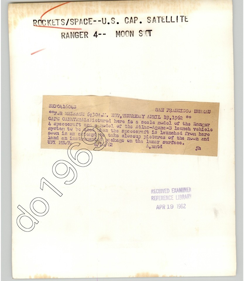 Diagram RANGER 4 SPACECRAFT Moon Travel Cape Canaveral FLORIDA 1962 ...