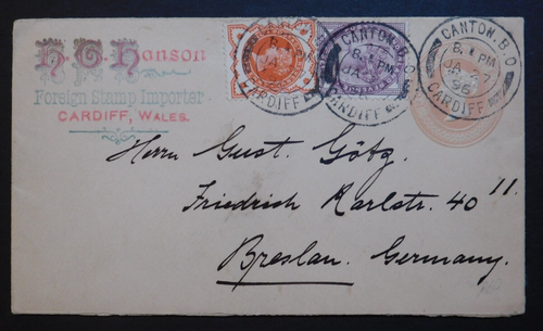1896 Cardiff Wales United Kingdom England Cover To Breslau Germany ...