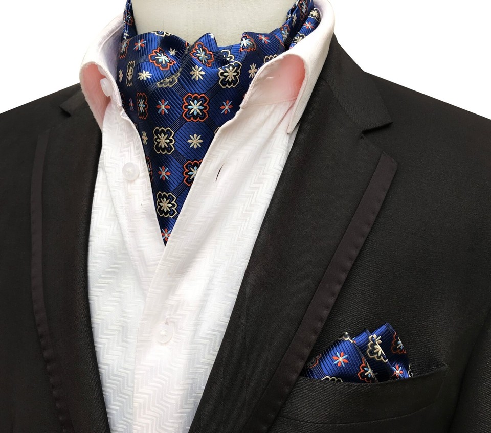 Classic Men's Ascot Cravat Tie Silk Paisley Blue Black Scarves Cravat ...