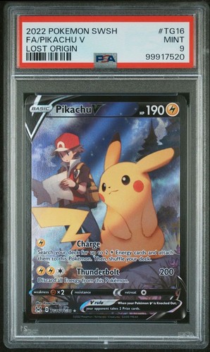 2022 POKEMON SWORD & SHIELD LOST ORIGIN #TG16 FULL ART/PIKACHU V PSA 9 ...