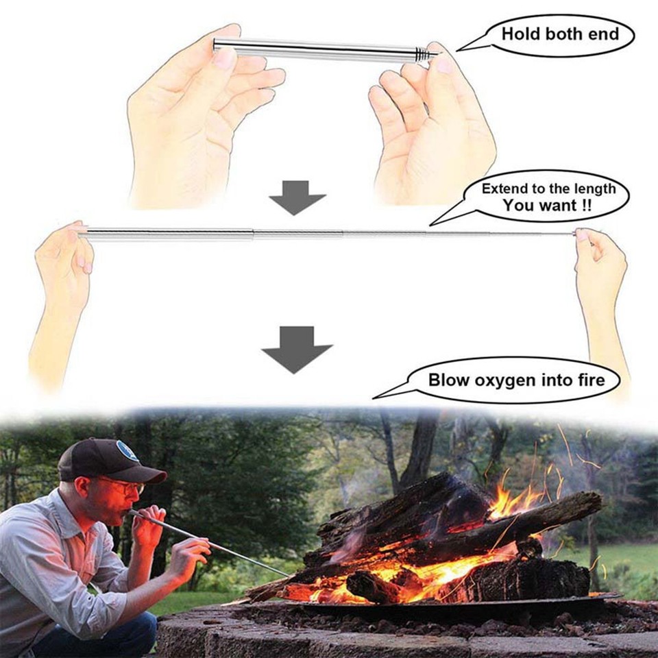 2Pcs Pocket Bellow Collapsible Fire Tools Kit Camping Survival Blow ...