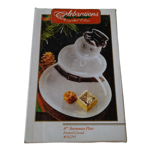 Celebrations Crystal Clear 8" Holiday Snowman Plate Frosted Crystal ...