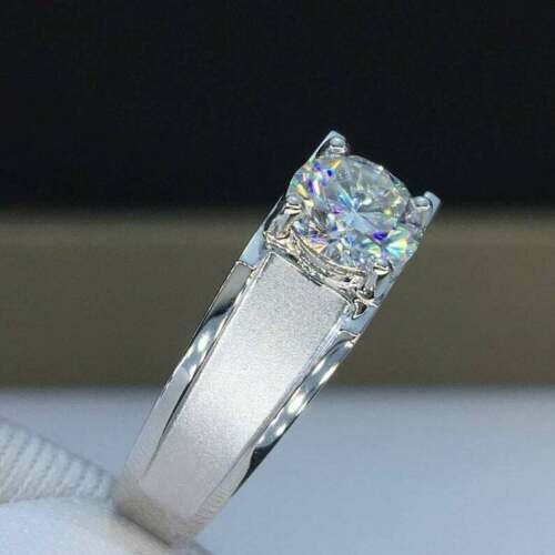 2CT Round Lab-Created Diamond Solitaire Men's Engagement Ring 14K White ...