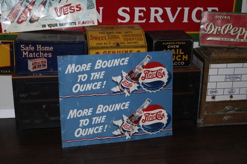 SCARCE 1950s PEPSI COLA DOUBLE DOT UNCUT PAINTED METAL SIGN BOTTLE ...