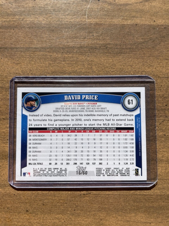 David Price 2011 Topps Diamond Anniversary Blue Hope #61 Rays /60 Red ...