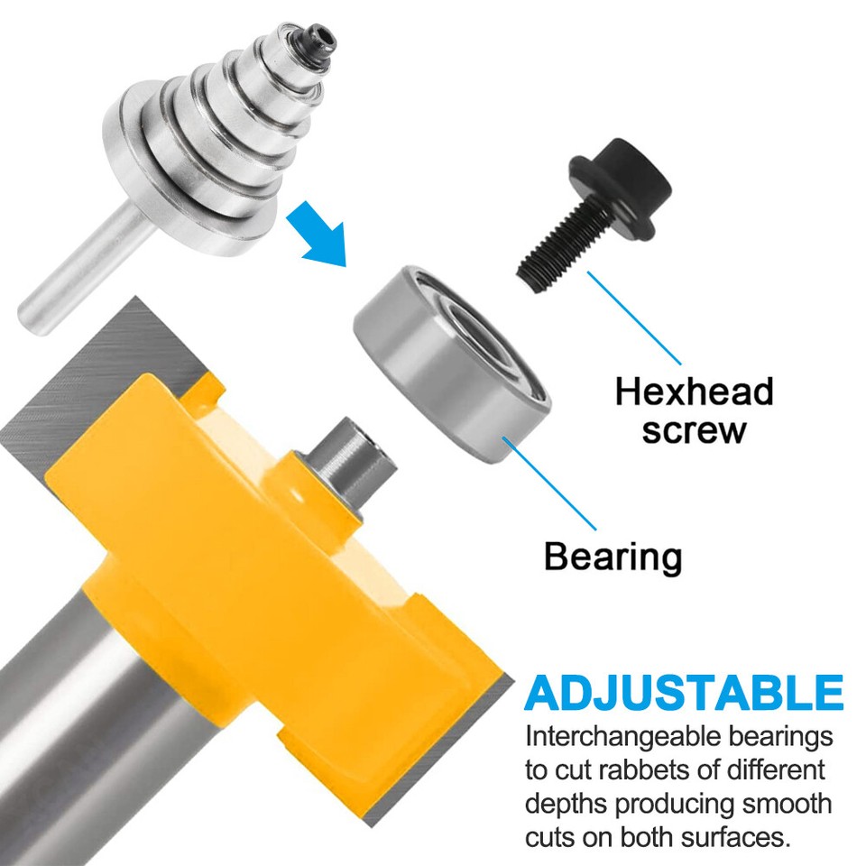 Rabbeting Router Bit 6 Bearings Router Bit Set 1/4 Shank 1/8"-1/2 ...