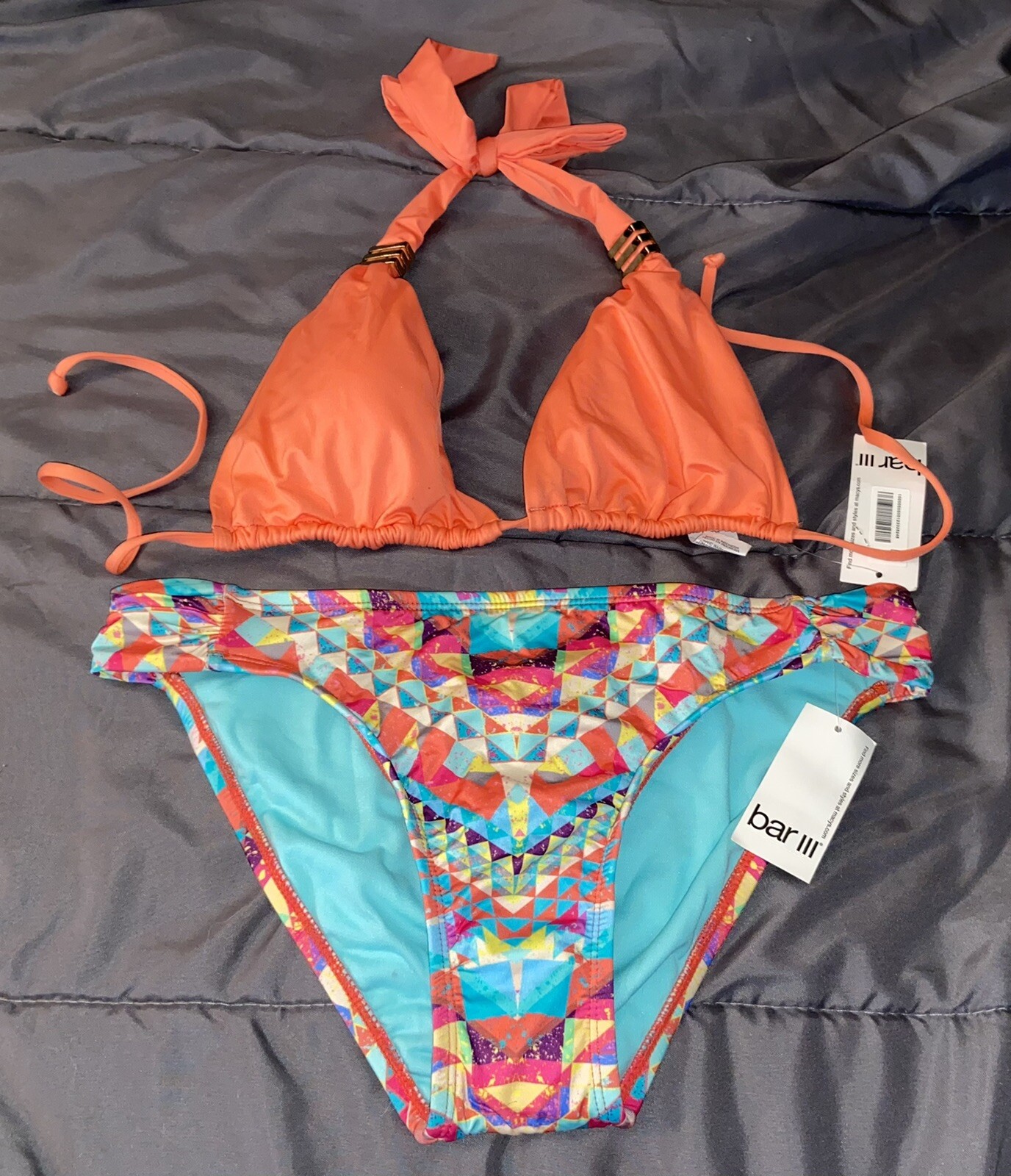 Bar III 2 Piece Slider Tall Triangle Swimsuit Bikini Top & Skylar ...