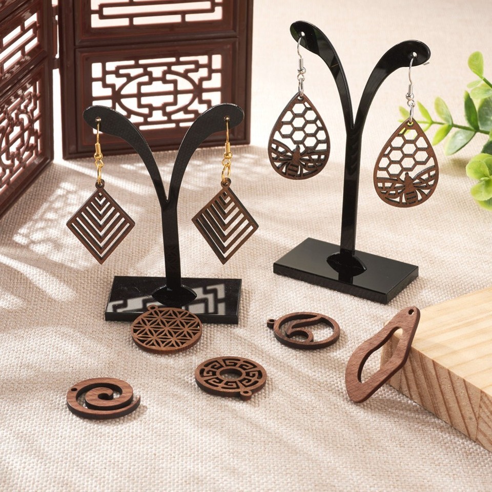 1 Box Rhombus Teardrop Walnut Wood Pendants DIY Geometry Drop Earring ...