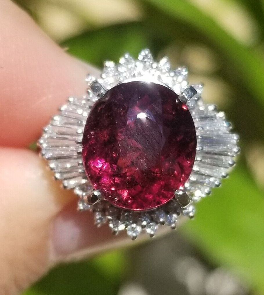 Gorgeous Vintage Rich Pink Tourmaline VS Diamond Platinum ring | eBay