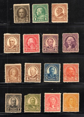 US Stamp Scott #551-562, 1/2c thru 10c, Lot of 15, OG, MNH/MLH, SCV$186 ...