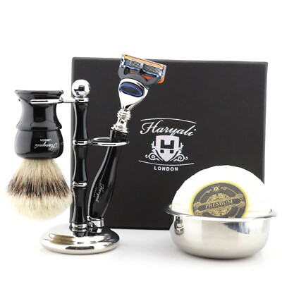 Men Shave Luxury Shaving Kit Traditional Beard Grooming Set 5 PCS Black ...