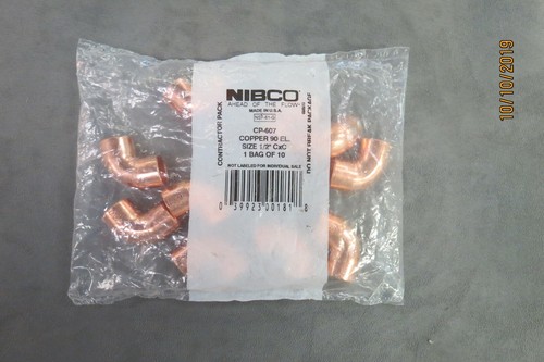 NIBCO CP-607 COPPER 90 ELBOW 1/2" BAG OF 10PCS NEW | eBay