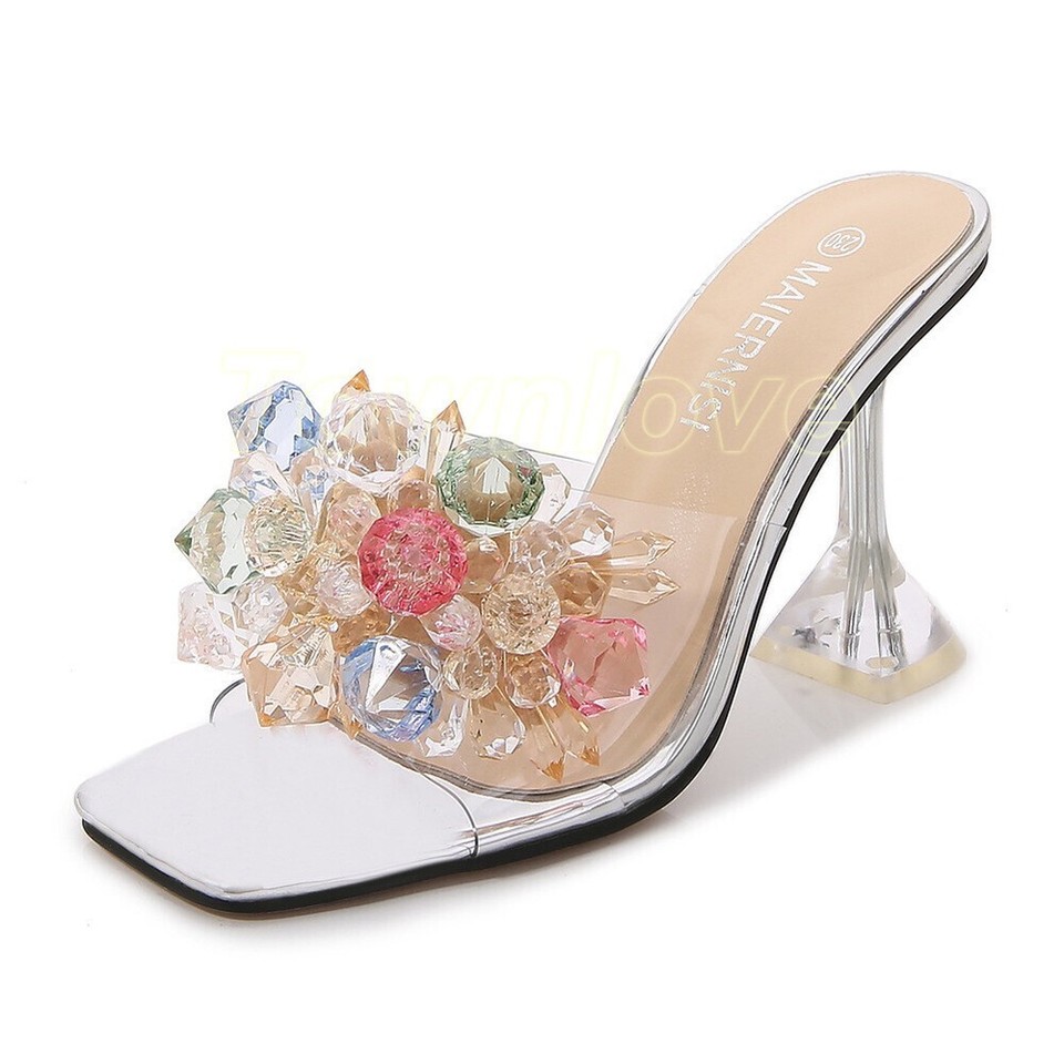 Lady Crystal Flower High-Heeled Sandals Slippers Women Stage Catwalk ...