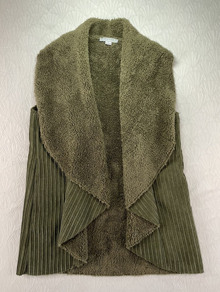 Favlux Woman’s Waterfall Vest Size Large Green Open Front Boho Sherpa ...