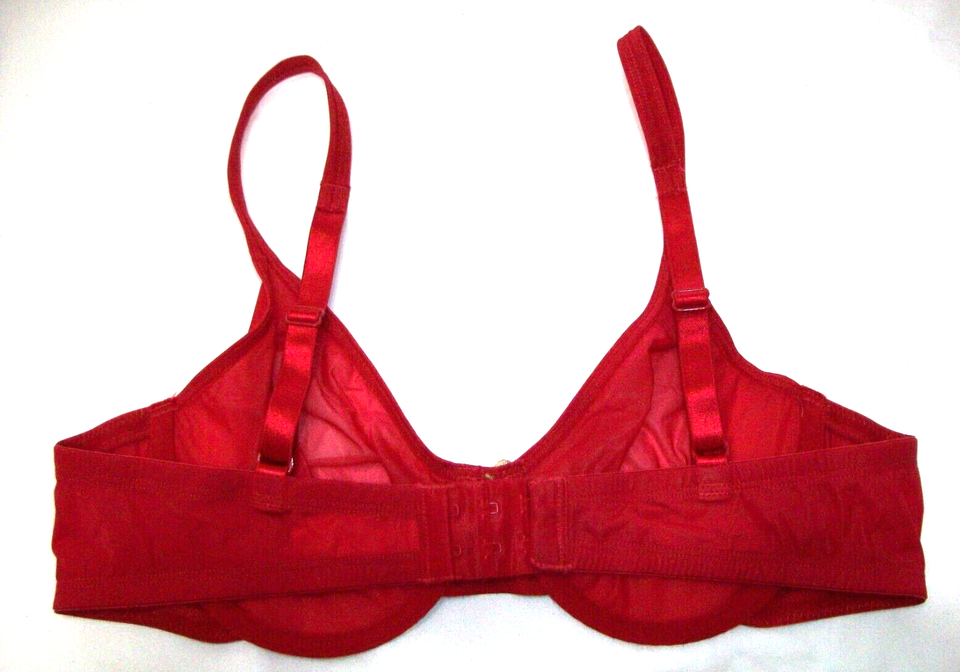 SEXY NWOT WARNERS 36C COMPLETE SHEER DARKER RED STRETCH U/W DEMI BRA ...