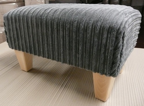 FOOTSTOOLS / POUFFES IN GREY CORD FABRIC WITH SQUARE TAPERED WOODEN ...