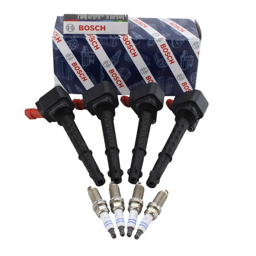 Bosch 4x Ignition Coils & 4x Double Iridium Spark Plugs KIT for Fiat ...