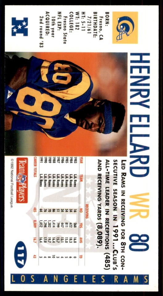 1992 GameDay Henry Ellard Los Angeles Rams #117 NFL Football Oversize ...