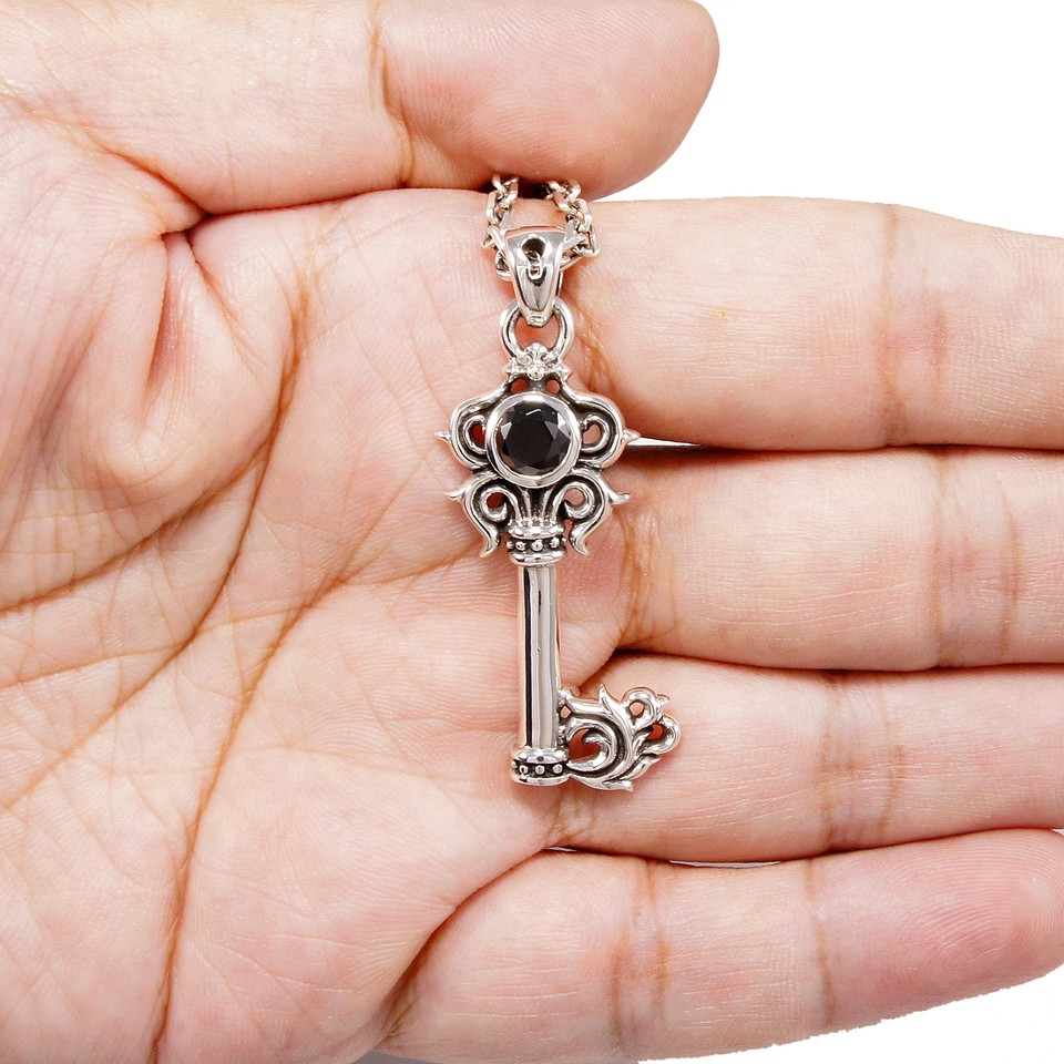 ARABESQUE KEY CZ 925 STERLING SILVER BIKER GOTHIC ROCKABILLY PENDANT db ...
