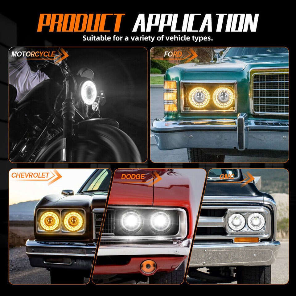 4PCS 5.75" 5-3/4 inch LED Headlights Hi/Lo Beam DRL for Chevy Chevelle ...