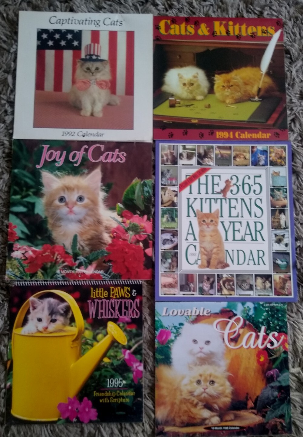 Lot of Vintage 1990's Illustrated Cat Calendars ~ Beautiful Frameable ...