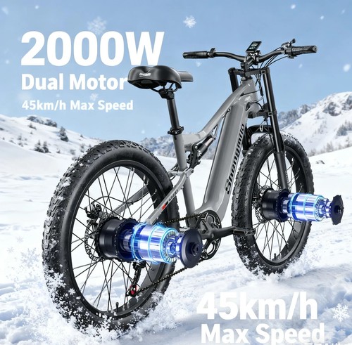 26" Dual Motor 2000W Electric Bike E-Bike 48V17.5AH City ebike Oil ...