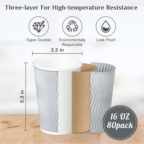 MUCHII 16 oz Disposable Coffee Cups, 80 80 Count (Pack of 1), Silver ...