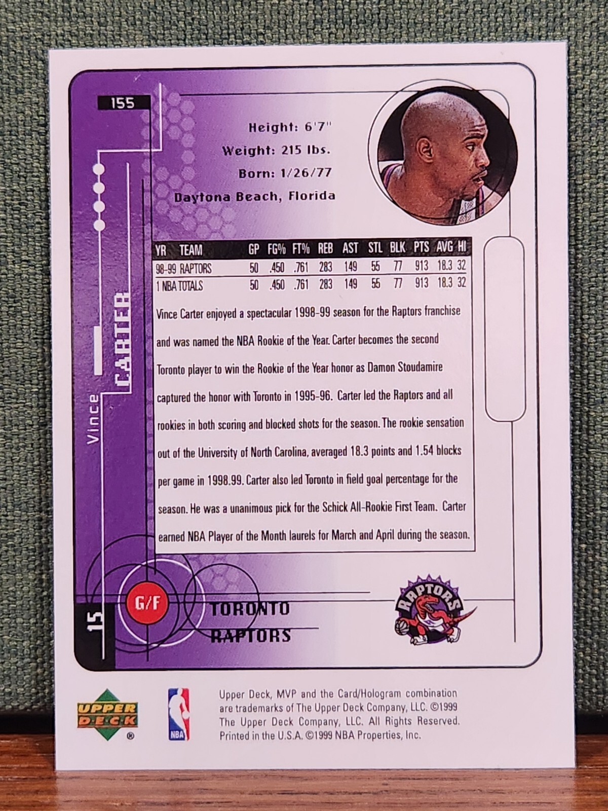 1999-00 Upper Deck MVP Vince Carter Toronto Raptors #155 | eBay