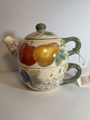 Tea For One Stackable Teapot & Cup Italian Fruit Basket Set Home For ...