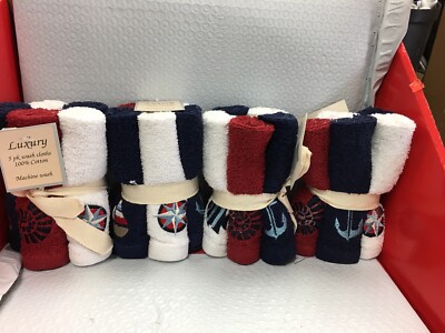 Luxury Wash Cloths 20 Pack Nautical Theme Fish Boat Design 100% Cotton ...