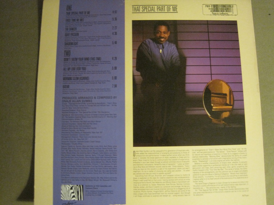 ONAJE ALLAN GUMBS THAT SPECIAL PART OF ME LP 88 ZEBRA SMOOTH JAZZ SYNTH ...