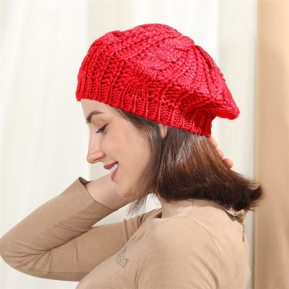 Winter Ribbed Vintage Warm Knitted Cap Painter Hat French Artist Cap ...