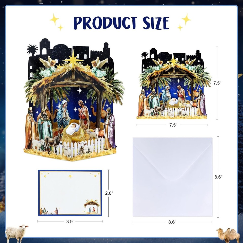 Pop Up Christmas Cards Nativity - 3D Religious Starlit Nativity ...