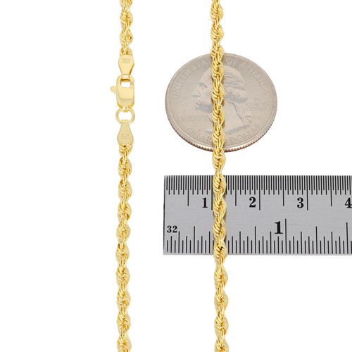 10K Yellow Gold 3mm Rope Chain Laser Diamond Cut Necklace Mens Womens ...