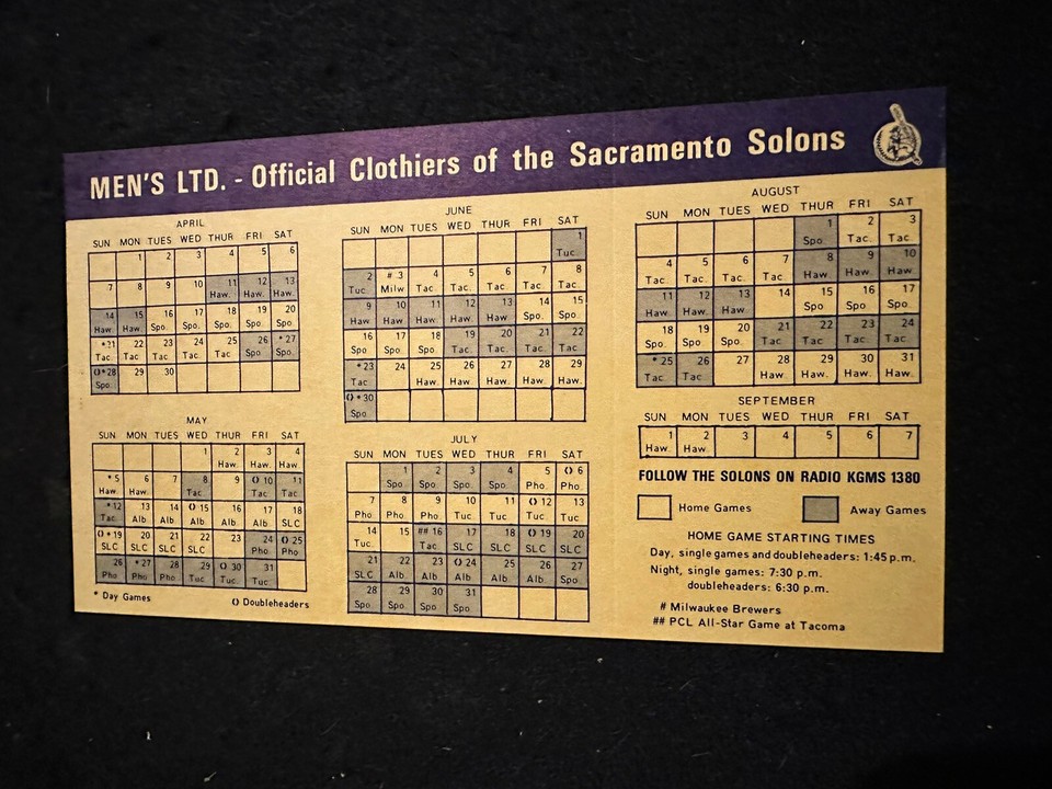 1974 PCL Sacramento Solons Baseball Pocket Schedule Pacific Coast League Unfolde | eBay