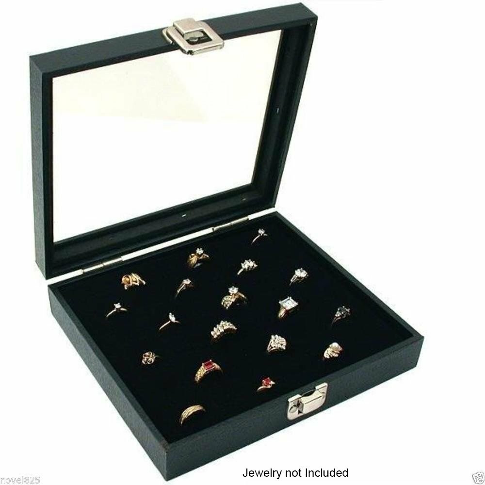 Ring Box Ring Jewelry Organizer Box 36 Rings Display Storage Case Glass ...