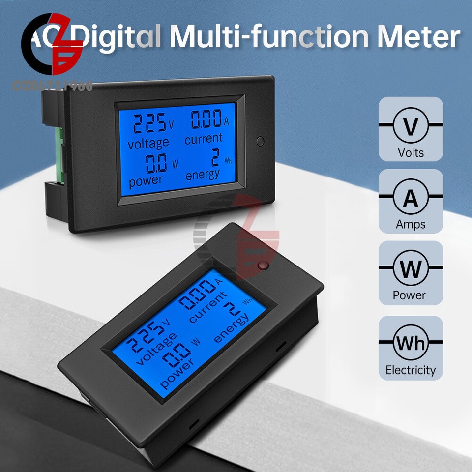 AC 20A 63A 100A LCD Panel Meter Monitor Watt Kwh Power Energy Voltmeter ...