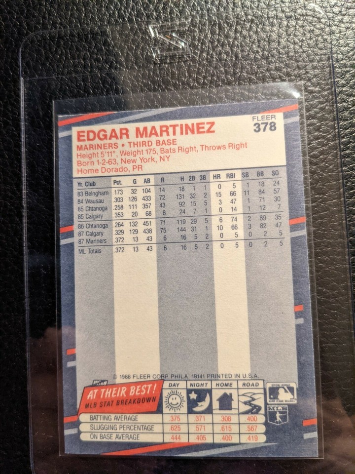 1988 FLEER #378 EDGAR MARTINEZ SEATTLE MARINERS ROOKIE CARD RC HOF | eBay