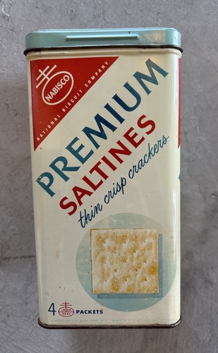 Vintage NABISCO PREMIUM SALTINE CRACKER Metal Container Tin Can Box 14 ...