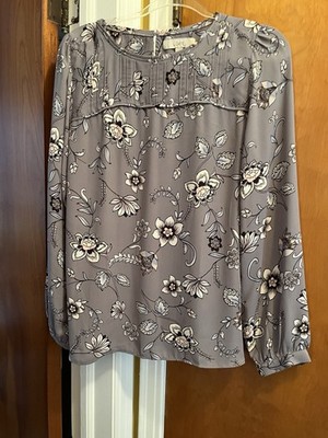 Pretty Lilac LOFT Floral Long Sleeve Blouse Sz L | eBay