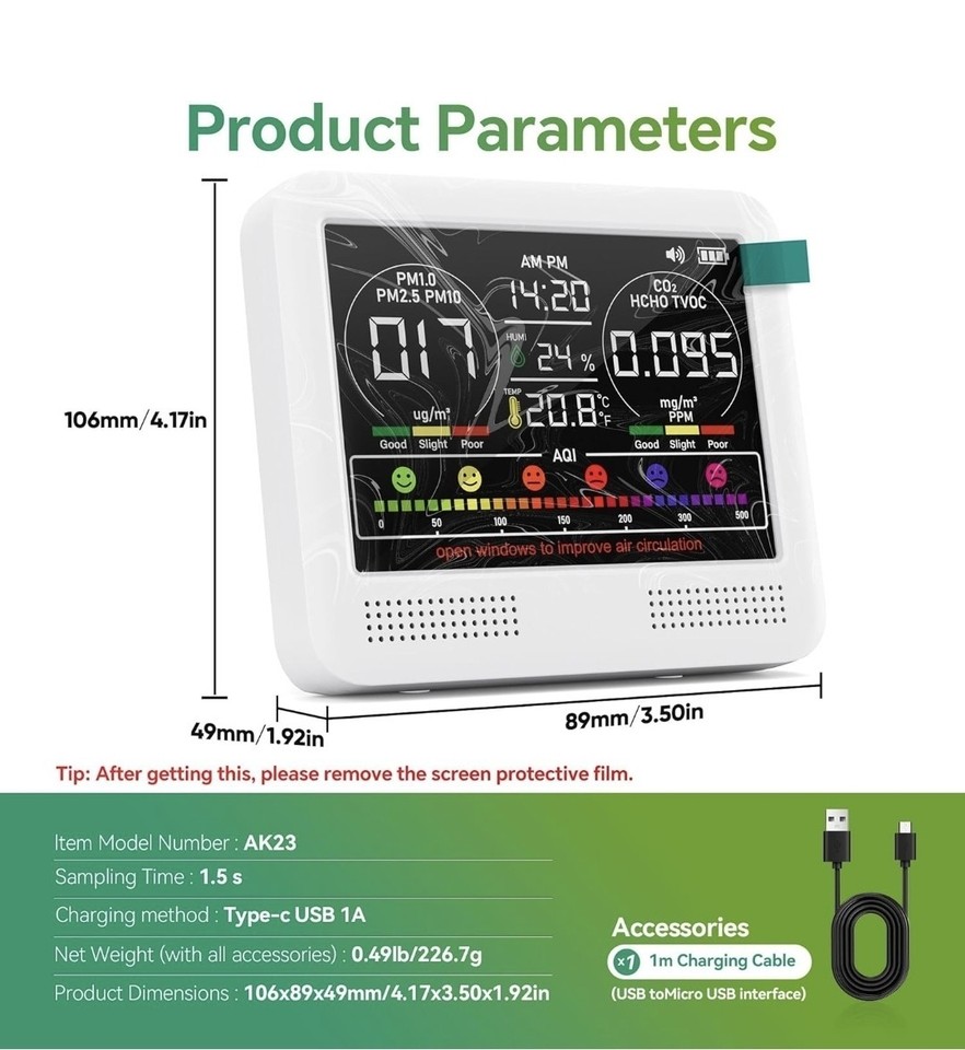 16-in-1 Air Quality Monitor Indoor with 7AQI Beep Alarm, CO2 Monitor ...