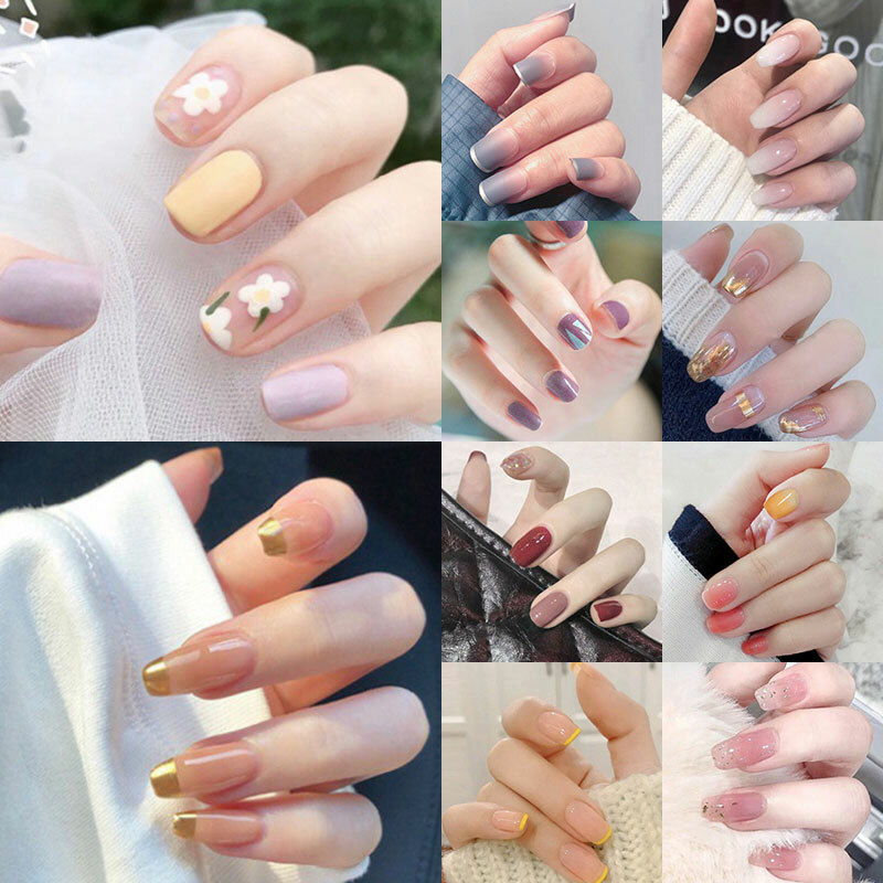 24PCS False Reusable Fake Nails Stick Press On Full Cover Artificial ...
