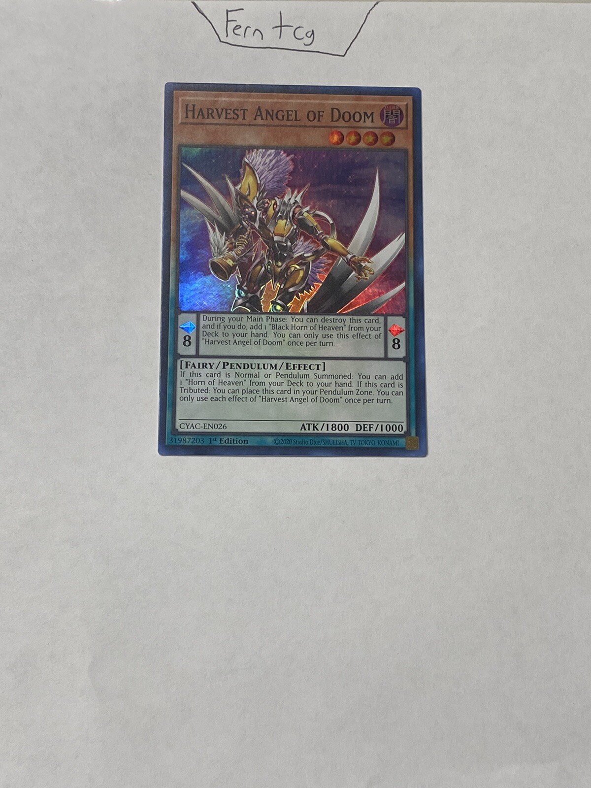 Yugioh Harvest Angel of Doom Super Rare NM Cyberstorm Access Ships Same ...