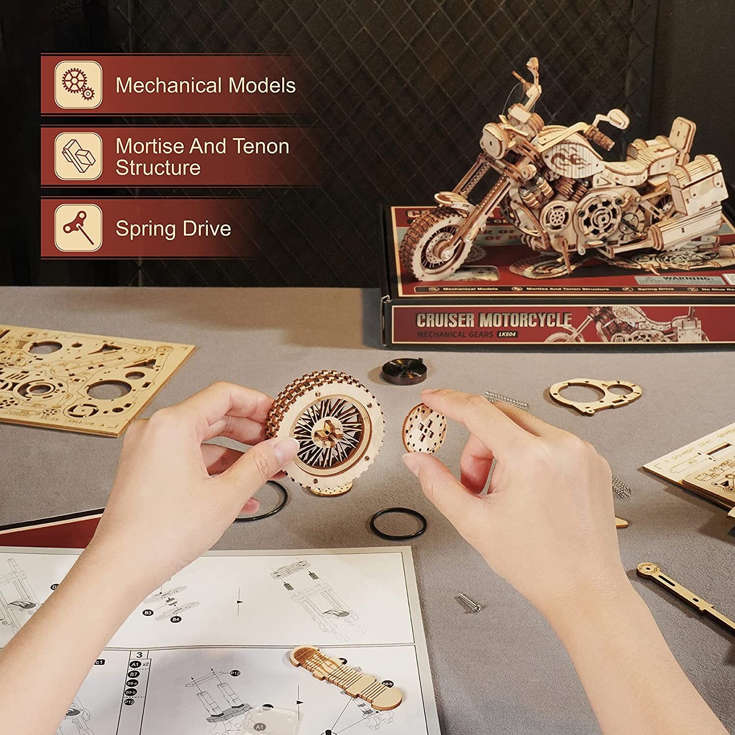 ROKR 3D DIY Wooden Motorcycle Model Building Kit Puzzle Kids Gift ...
