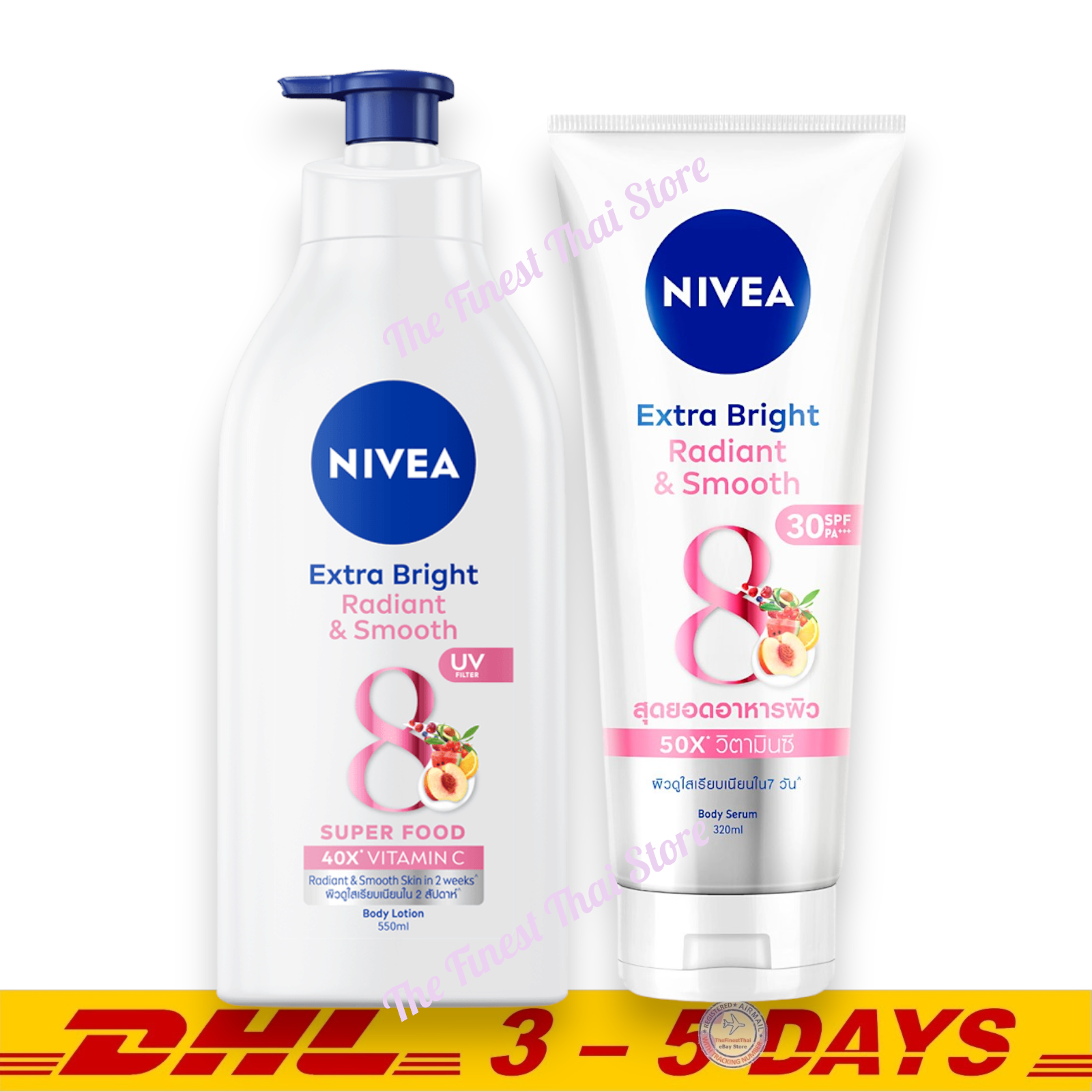 Nivea Extra White Radiant & Smooth Body Lotion 600ml + Body Serum SPF33 ...