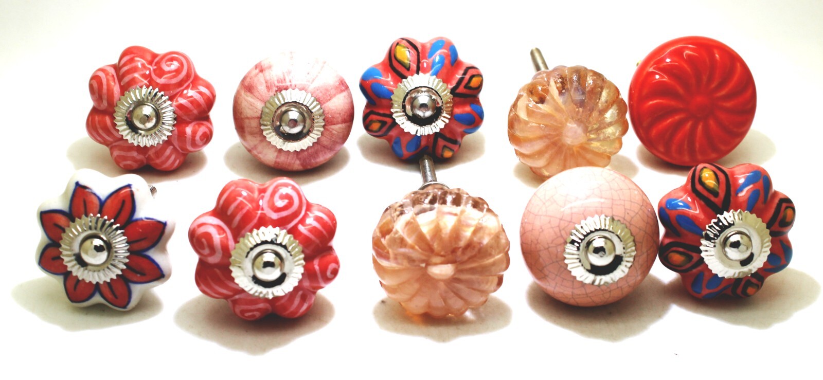 Colorful Shades Of Pink Ceramic Set Of 10 Decorative Kitchen/Cabinet ...