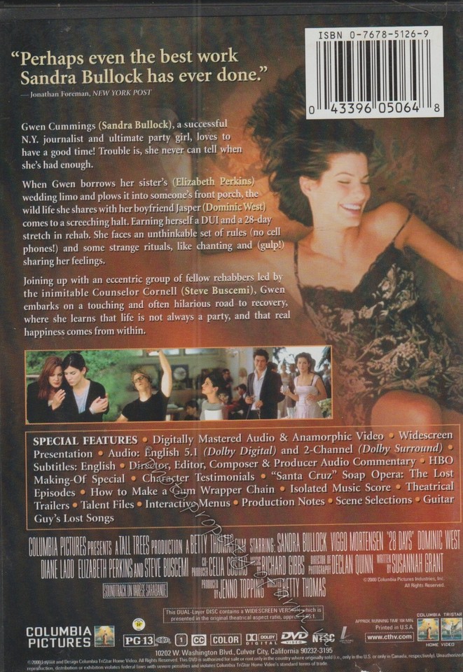 28 DAYS - Sandra Bullock, Viggo Mortensen - PG-13 DVD Very Good ...