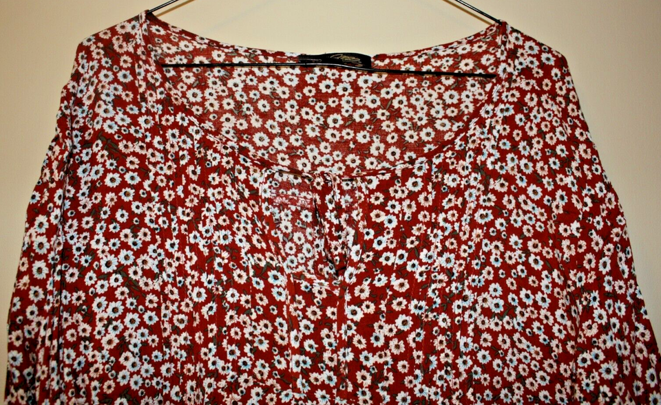 Suzanne Betro Blouse Womens 3X Maroon Floral Long Sleeve Flowy Boho ...