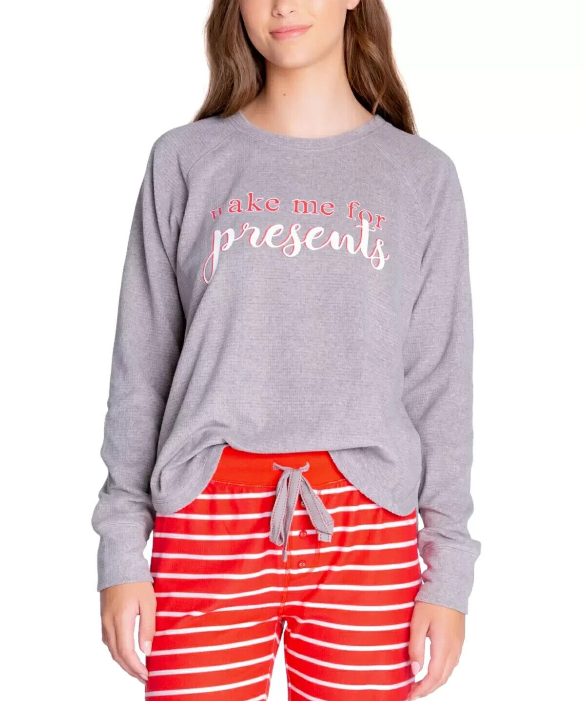 Insomniax Women's Long Sleeve Pajama Top, Gray Wake Me For Presents ...